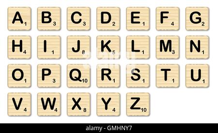 Wooden scrabble tiles alphabet letters 3D realistic, vector word ...