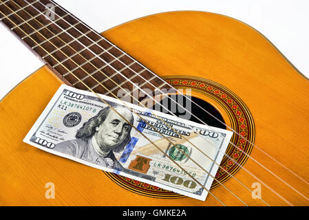 Guitar neck and one dollar bill on a leather jacket Stock Photo - Alamy