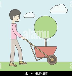 Cartoon of Smiling Man or Businessman Pushing Shopping Cart Full of ...