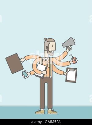 Work overload line cartoon flat illustration Stock Vector Image & Art ...