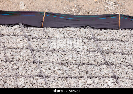 Gravel wire mesh bank revetment erosion control Stock Photo - Alamy