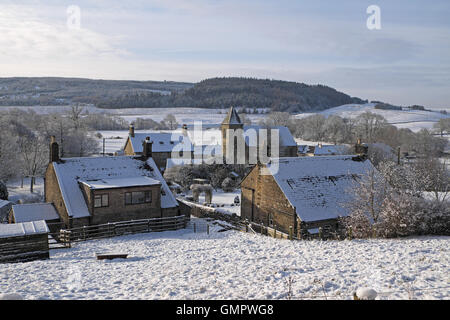 Falstone village under winter snow, Northumberland, England, UK Stock ...