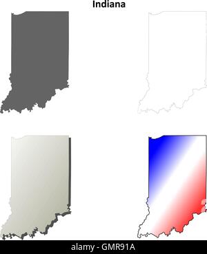 Map of Indiana state, USA. Set of Indiana maps with outline border ...