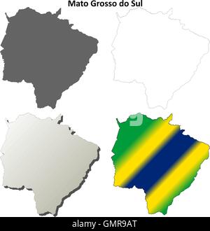 Mato Grosso do Sul State outline map isolated on white background, Brazil Stock Vector Image ...