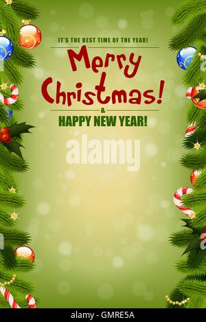 Merry Christmas background. Bright illustration with lettering and ...