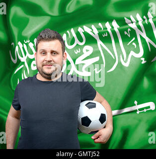 Saudi Arabia football supporter on stadium. Saudi Arabian fans on ...