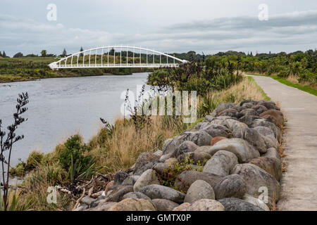 Te Rewa Rewa Bridge crossing the Waiwhakaiho River at New Plymouth ...
