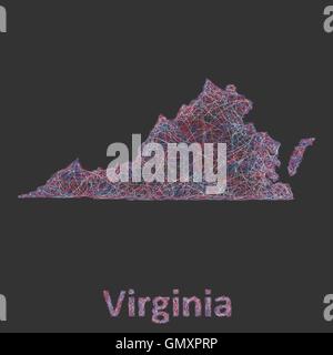 Virginia VA state Map USA with Capital City Star at Richmond. Black ...