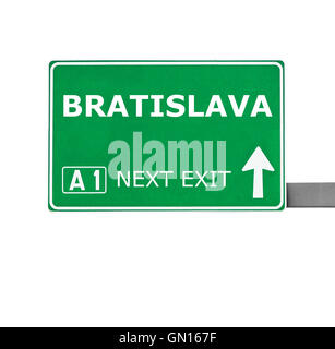 Bratislava Slovakia Highway Road Sign at Night 3D artwork Stock Photo ...