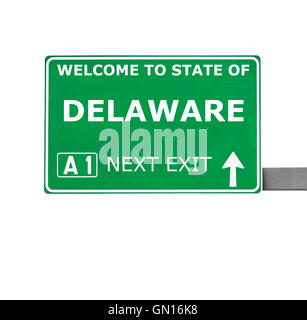 Delaware on highway road sign over blue background, 3d rendering Stock ...