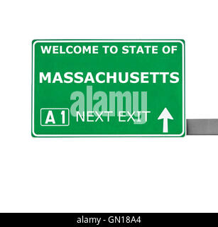 Welcome to Massachusetts state concept on road sign Stock Photo - Alamy