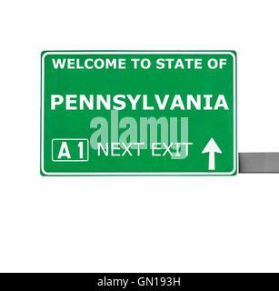 Welcome to Pennsylvania state concept on road sign Stock Photo - Alamy