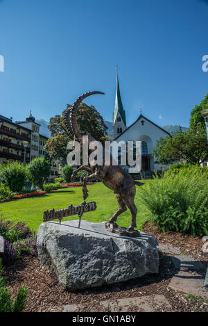 Town Ibex mascot in the town square of Mayrhofen in the Austrian Tirol ...