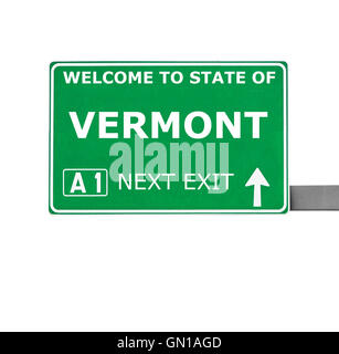 Vermont on highway road sign over blue background, 3d rendering Stock ...
