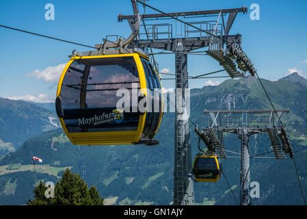 Gondola cable car on the Penkenjoch above Mayrhofen in the Austrian ...