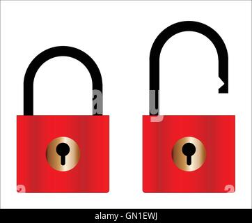OPEN PADLOCK AND CLOSED PADLOCK ICON. RED AND GREEN WITH WHITE ...