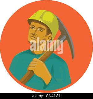 male miner holding pick axe happy man in orange uniform professional ...
