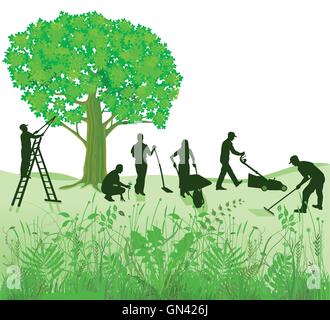 Gardening tools spade and lawn rake outline simple minimalistic flat ...