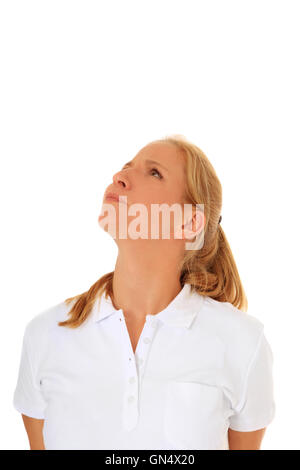 Attractive woman looking up Stock Photo - Alamy