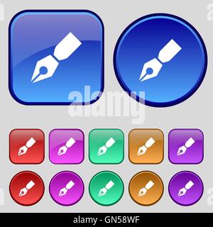 Pen icon sign. A set of twelve vintage buttons for your design. Vector ...