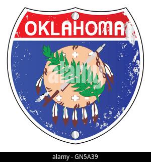 Oklahoma flag icons as an interstate sign over a white background Stock ...