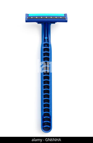 Three Blue Disposable Razors Isolated Over White Stock Photo - Alamy