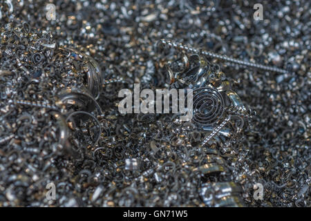 Close shot of metal turnings / industrial swarf from CNC machining ...