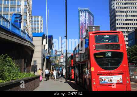 Croydon town centre with London double decker bus & tram public ...