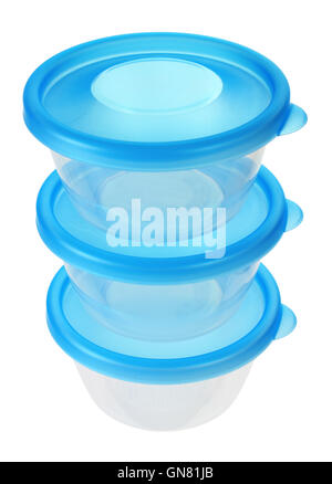 stack of round plastic food containers with lids isolated on white ...