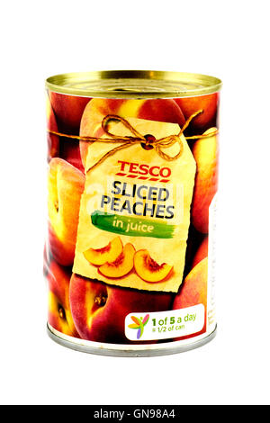 Tin Of Sliced Peaches Tinned Fruit Stock Photo - Alamy