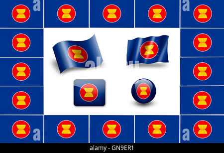 Association of southeast asian nations (ASEAN) map with flags Stock ...