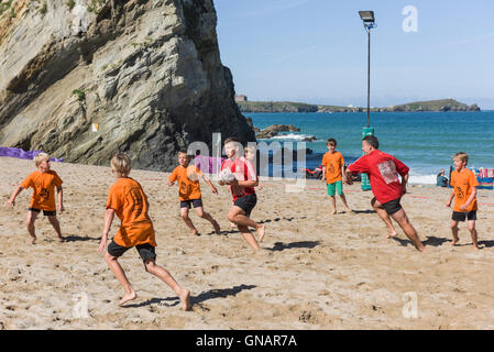 The annual Lusty Glaze Beach Tag Rugby tournament in Newquay, Cornwall ...