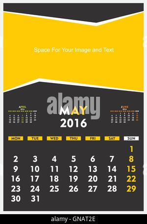 2016 calendar, monthly calendar template for May. Vector illustration ...