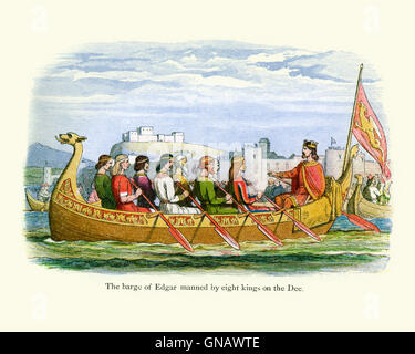 The barge of Edgar manned by eight kings on the Dee, 973 (1864). Artist ...