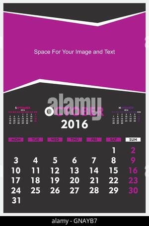 2016 calendar, monthly calendar template for October. Vector ...