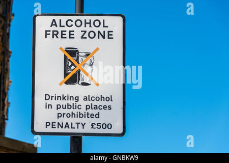 Alcohol Free Zone warning Sign about drinking in Public Place ...