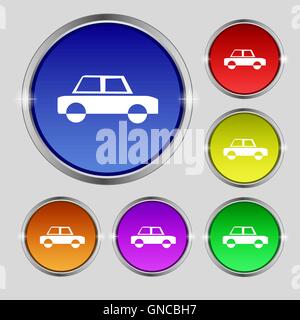 car icon sign. Round symbol on bright colourful buttons. Vector ...