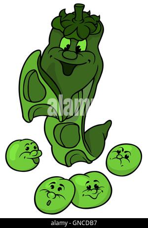 Cartoon cheerful pea pod vegetable superhero character. Farm fresh ...