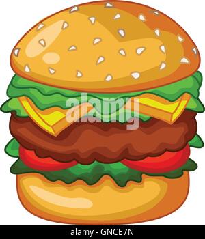 Cartoon delicious big tasty burger and human hands, fast food ...