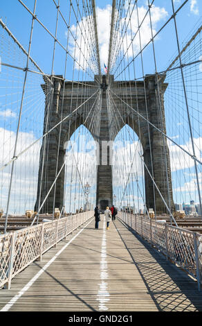 Brooklyn Bridge, steel-wire suspension bridge, East River, connects ...