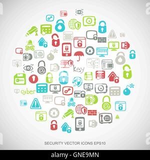 Multicolor doodles Hand Drawn Security Icons set on White. EPS10 vector ...