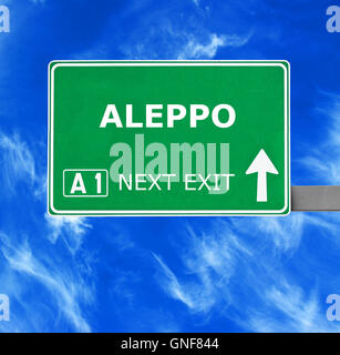 Aleppo Syria Highway Road Sign at Night 3D artwork Stock Photo - Alamy
