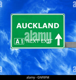 Auckland New Zealand Highway Road Sign at Night 3D artwork Stock Photo ...