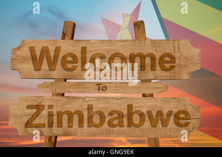 Zimbabwe flag on black wood wall banner Stock Photo - Alamy