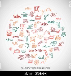 Multicolor doodles Hand Drawn Politics Icons set on White. EPS10 vector ...