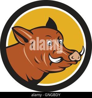 Illustration of a startled wild pig boar razorback head viewed from the ...