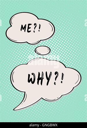 Blue speech bubble with why and question mark design in minimalistic ...