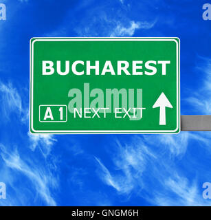 Bucharest Romania Highway Road Sign at Night 3D artwork Stock Photo - Alamy