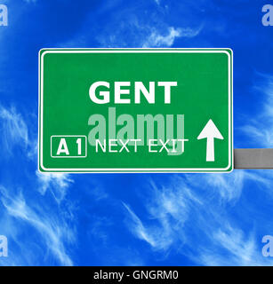 Gent Belgium Highway Road Sign at Night 3D artwork Stock Photo - Alamy
