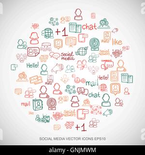 Multicolor doodles Hand Drawn Social Network Icons set on White. EPS10 ...